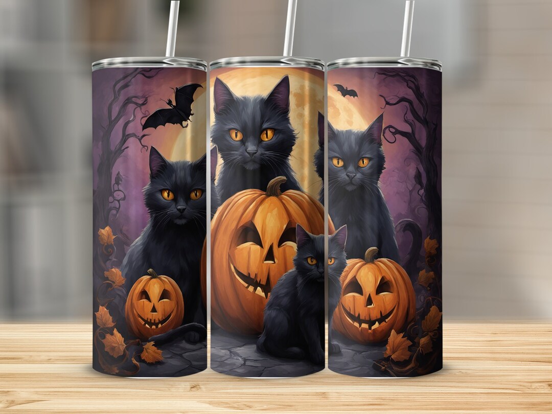 Black Cats Pumpkins Halloween Tumbler Wrap Png, Sublimation Tumbler ...