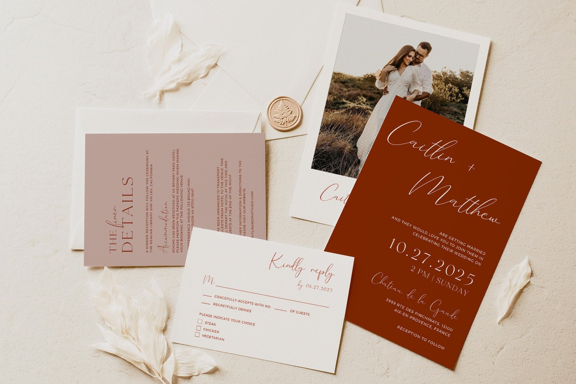 Terracotta Wedding Invitation Suite, Minimalist Wedding Invitation ...
