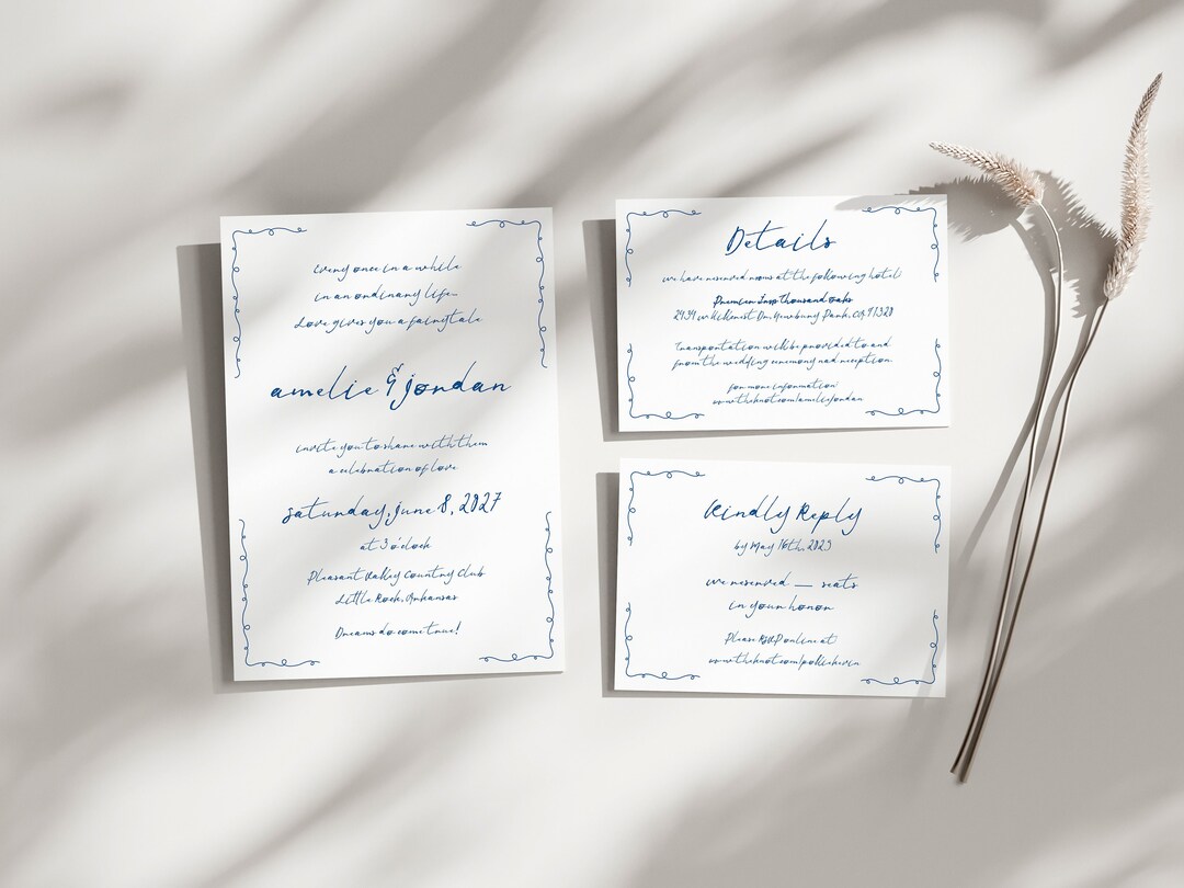 Wedding Invitation Suite Template Hand Drawn Scribble Wedding Invite ...