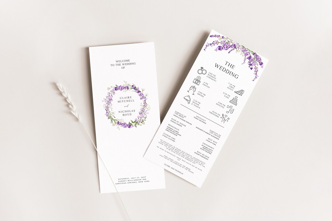 Lavender Wedding Program Template: Modern Florals (digital Download ...