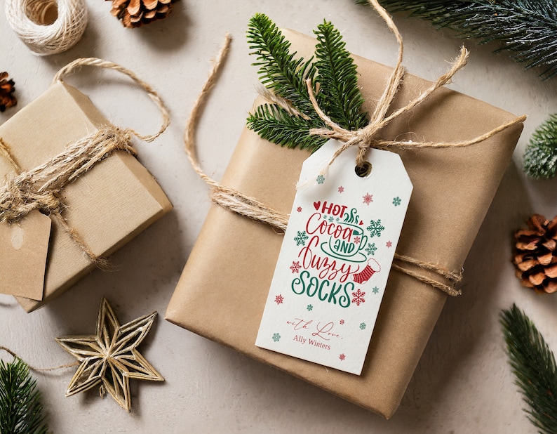 Fuzzy Socks Christmas Tag Template: Hot Cocoa Gift Tag (digital ...