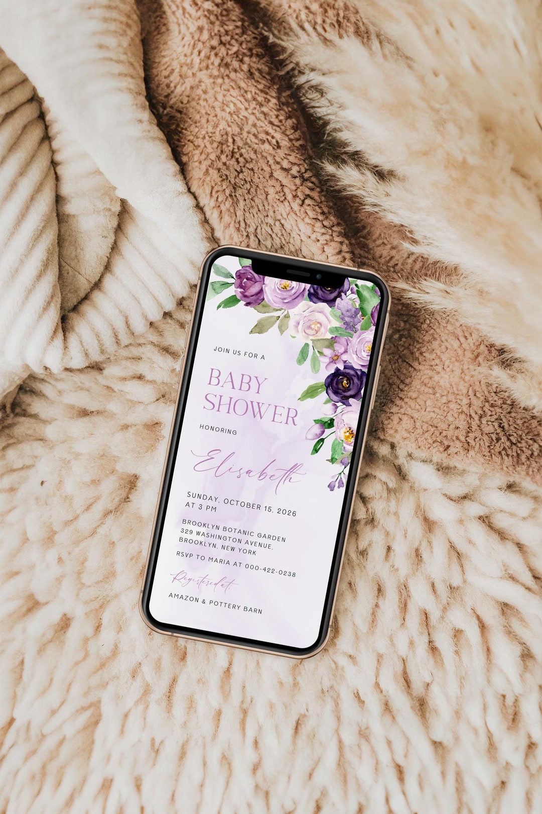 Electronic Baby Shower Invitation Template Purple Roses Baby Shower ...