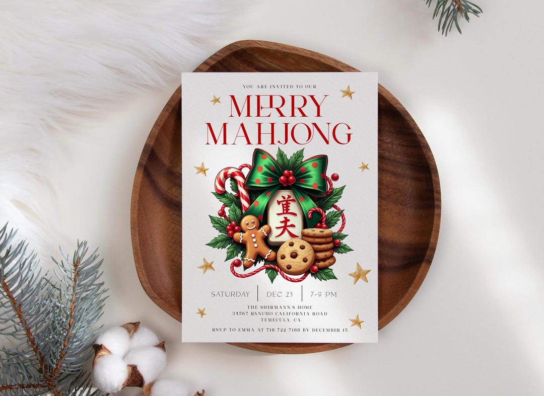 Merry Mahjong Party Invitation Template, Christmas Game Party Invite ...