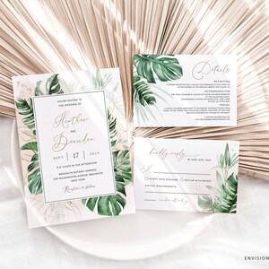 Monstera Wedding Invitation Suite: Tropical Destination Wedding ...