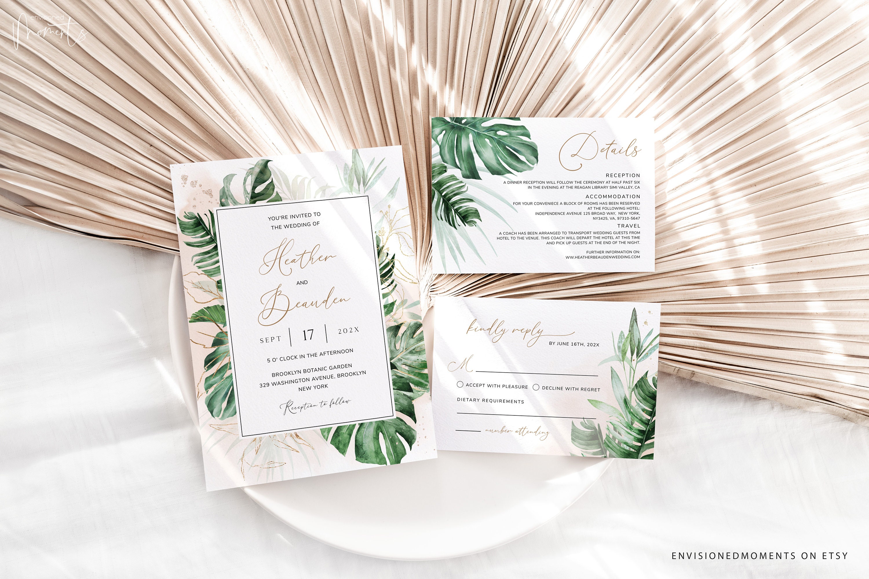 Monstera Wedding Invitation Suite: Tropical Destination Wedding ...