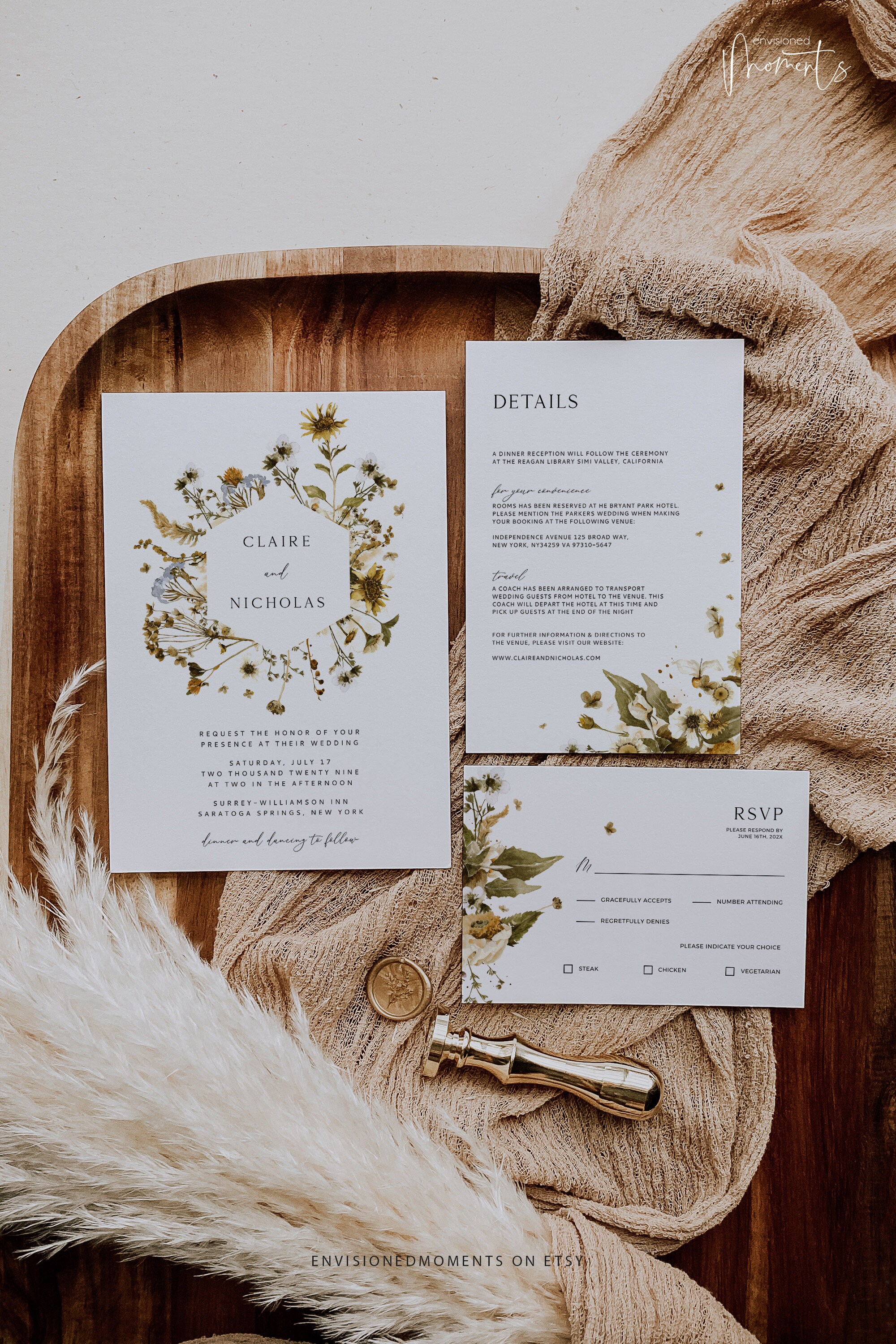 Wildflower Wedding Invitation Template Suite Wildflower Wedding Invite ...
