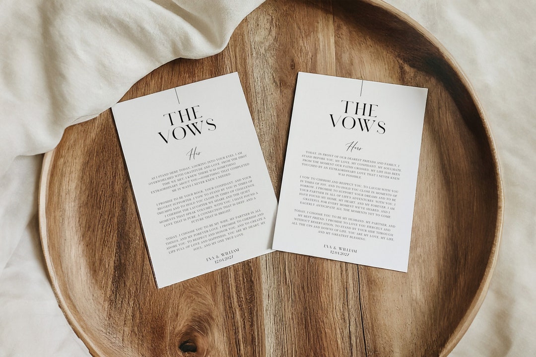Minimalist Wedding Vows Card Template, His and Hers Wedding Vows Wall ...