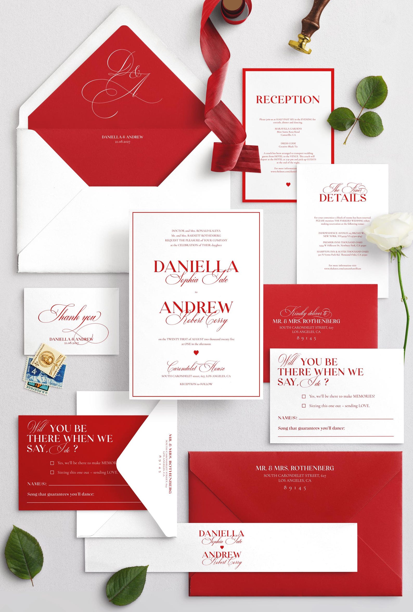 Elegant RED Wedding Invitation Suite Template Red Wedding Invitation ...