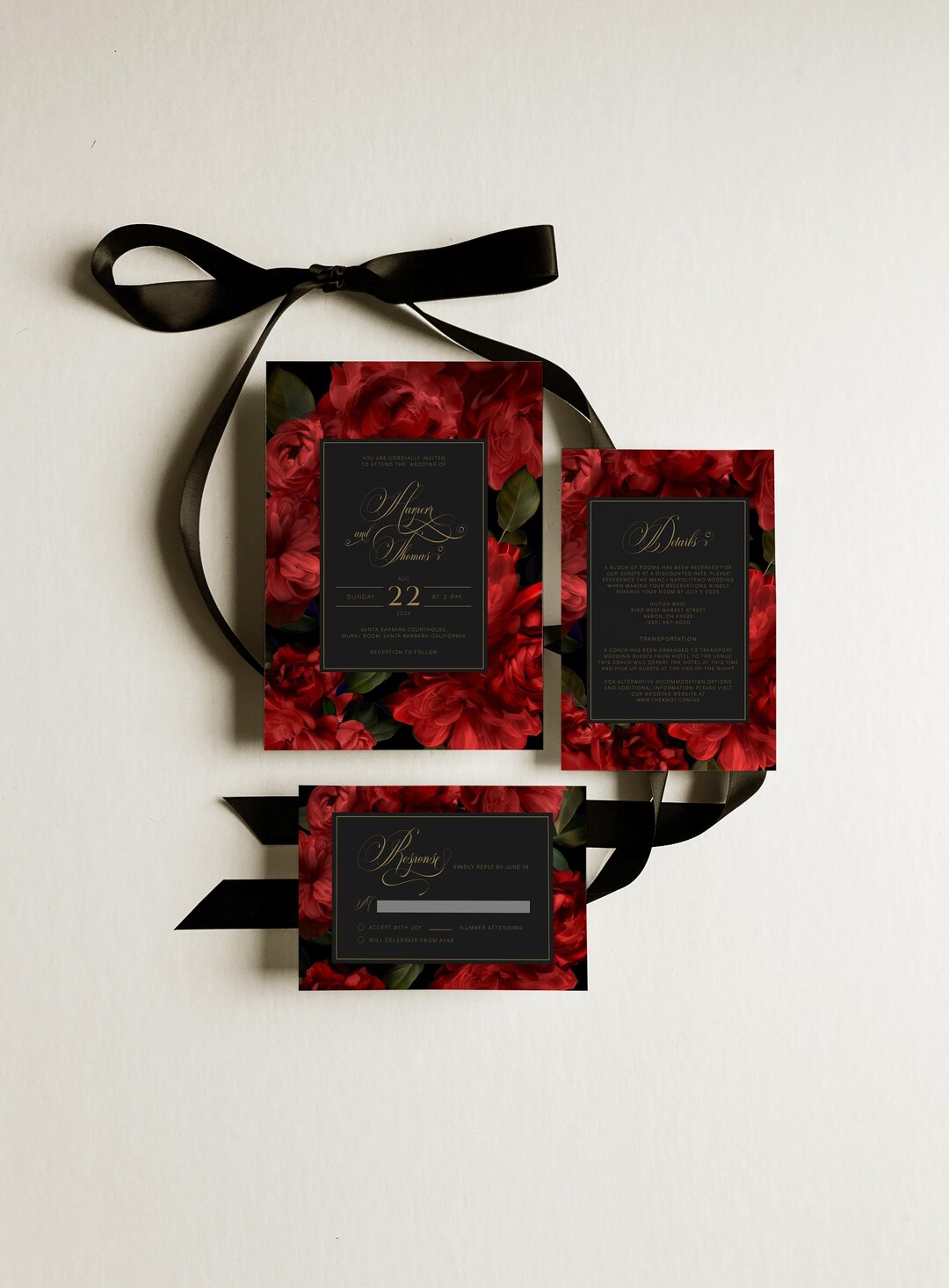 Red Moody Wedding Invitation Template Suite: BLACK CRIMSON Collection ...