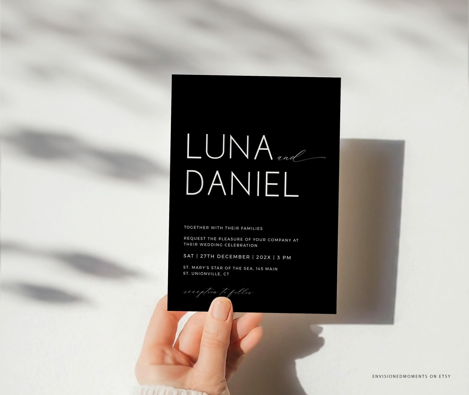 Black Wedding Invitation Template: Modern Dark Minimalist (digital ...