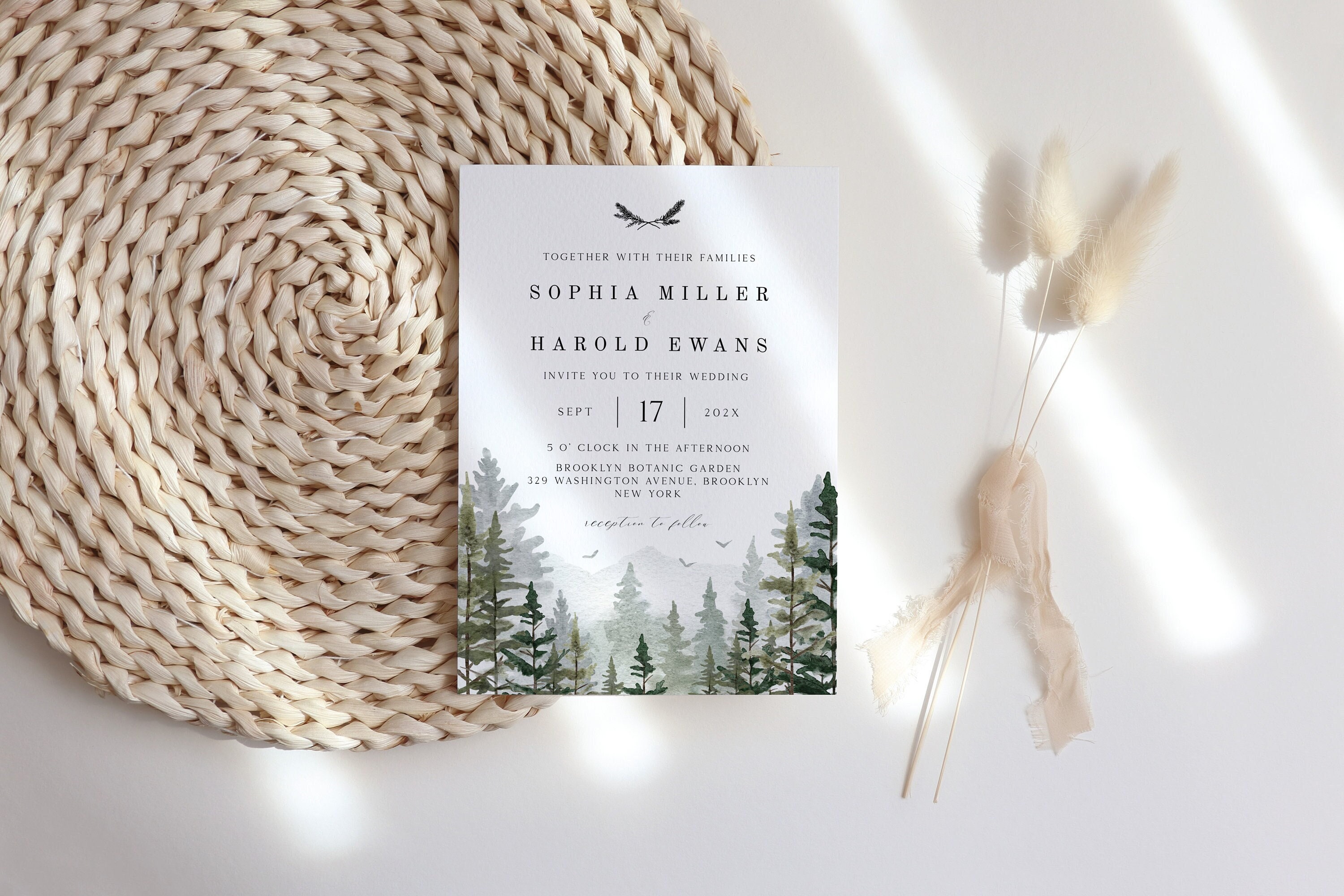 Forest Wedding Invitation Template, Modern Wedding Invite, Printable ...