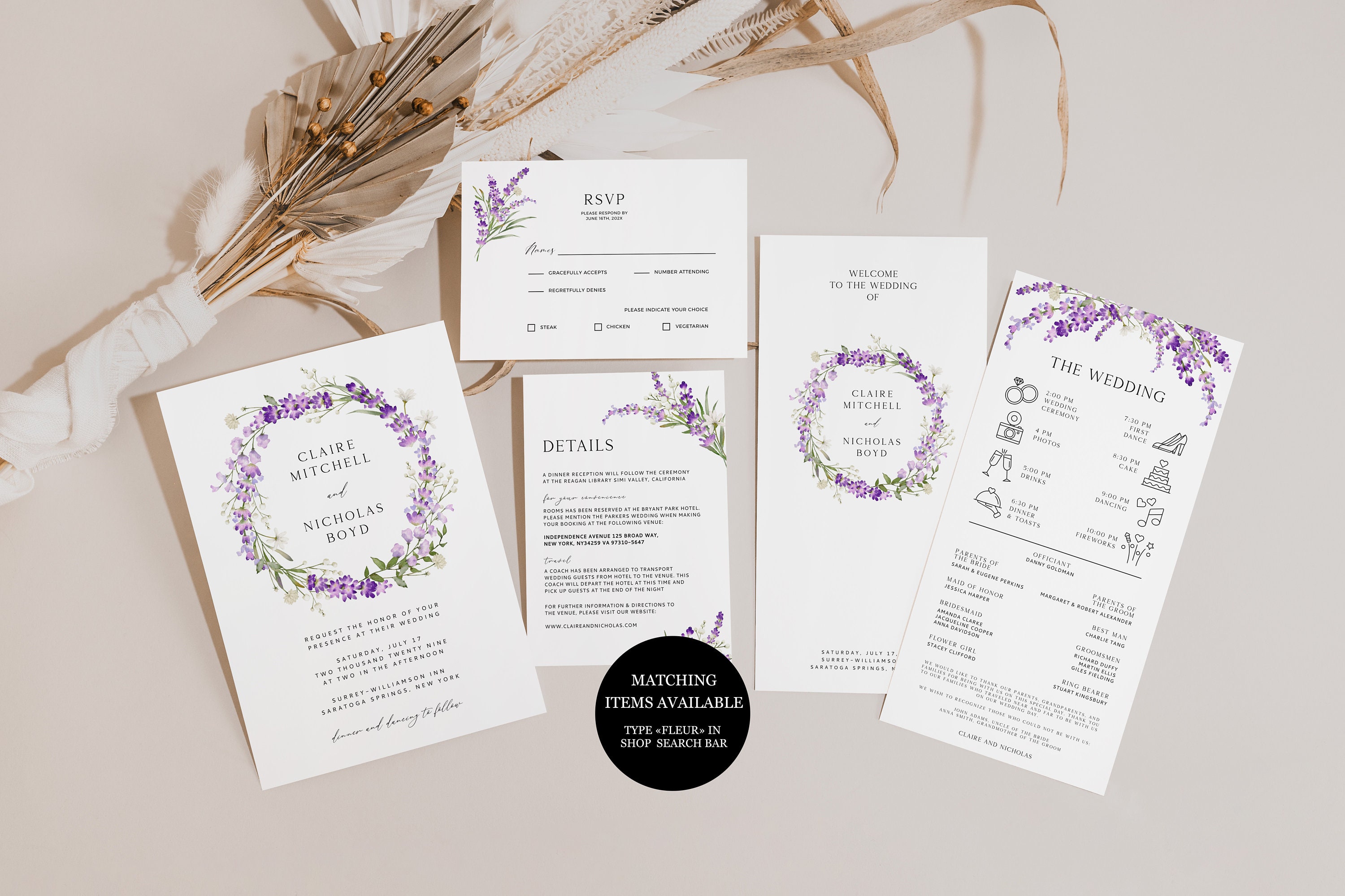 Lavender Wedding Program Template: Modern Florals (digital Download ...