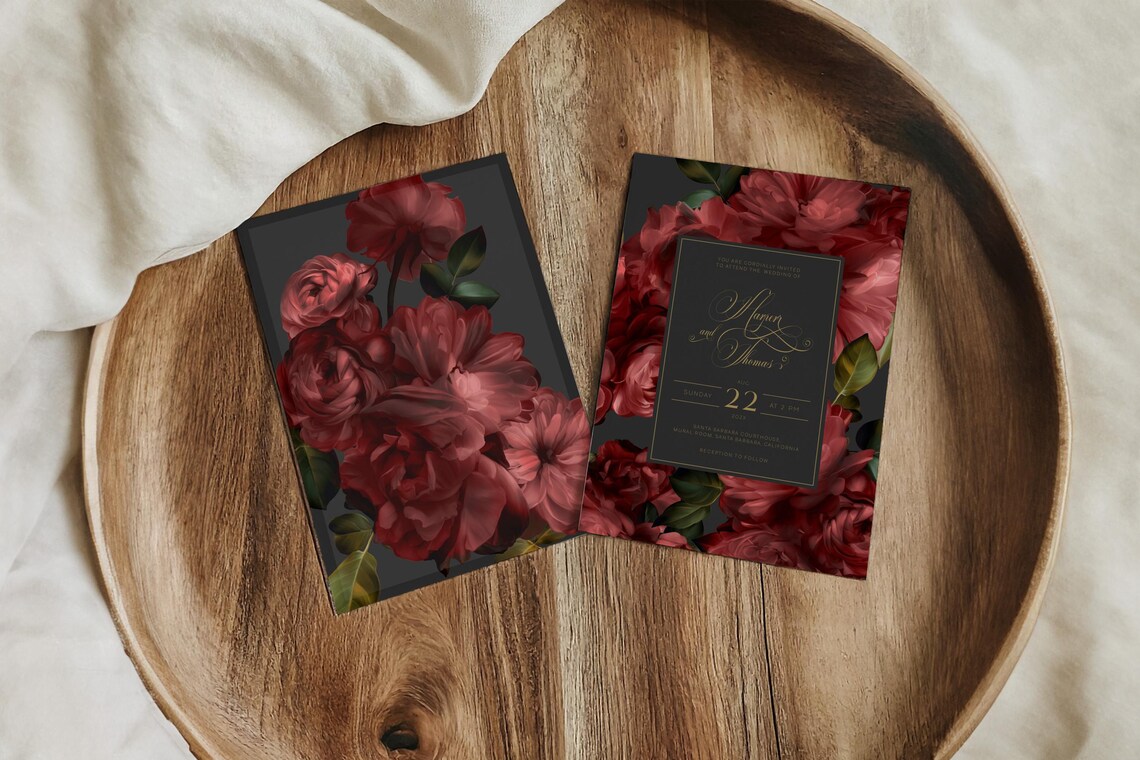 Red Moody Wedding Invitation Template: OPULENT ROMANCE Collection ...
