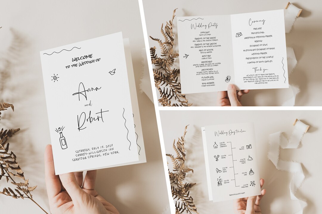 Bifold Wedding Program Template Scribble Wedding Program Scribble ...