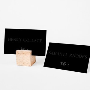 Black Wedding Place Card Template, Black Minimalist Wedding Name Card ...