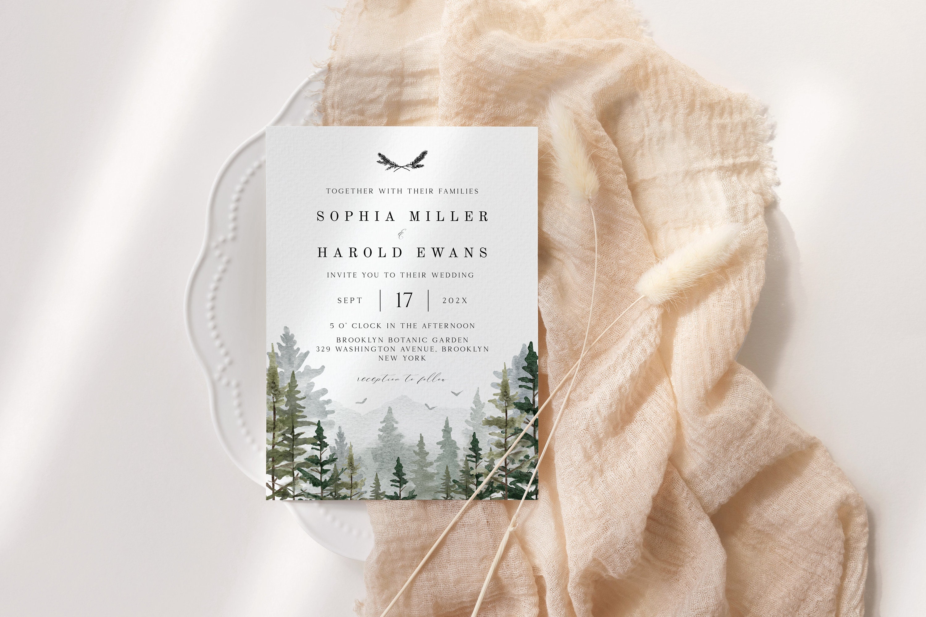 Forest Wedding Invitation Template, Modern Wedding Invite, Printable ...