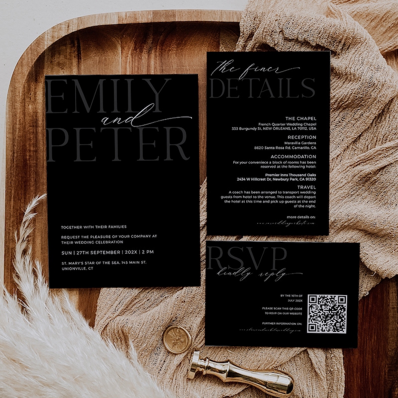 Black Wedding Invitation - Etsy