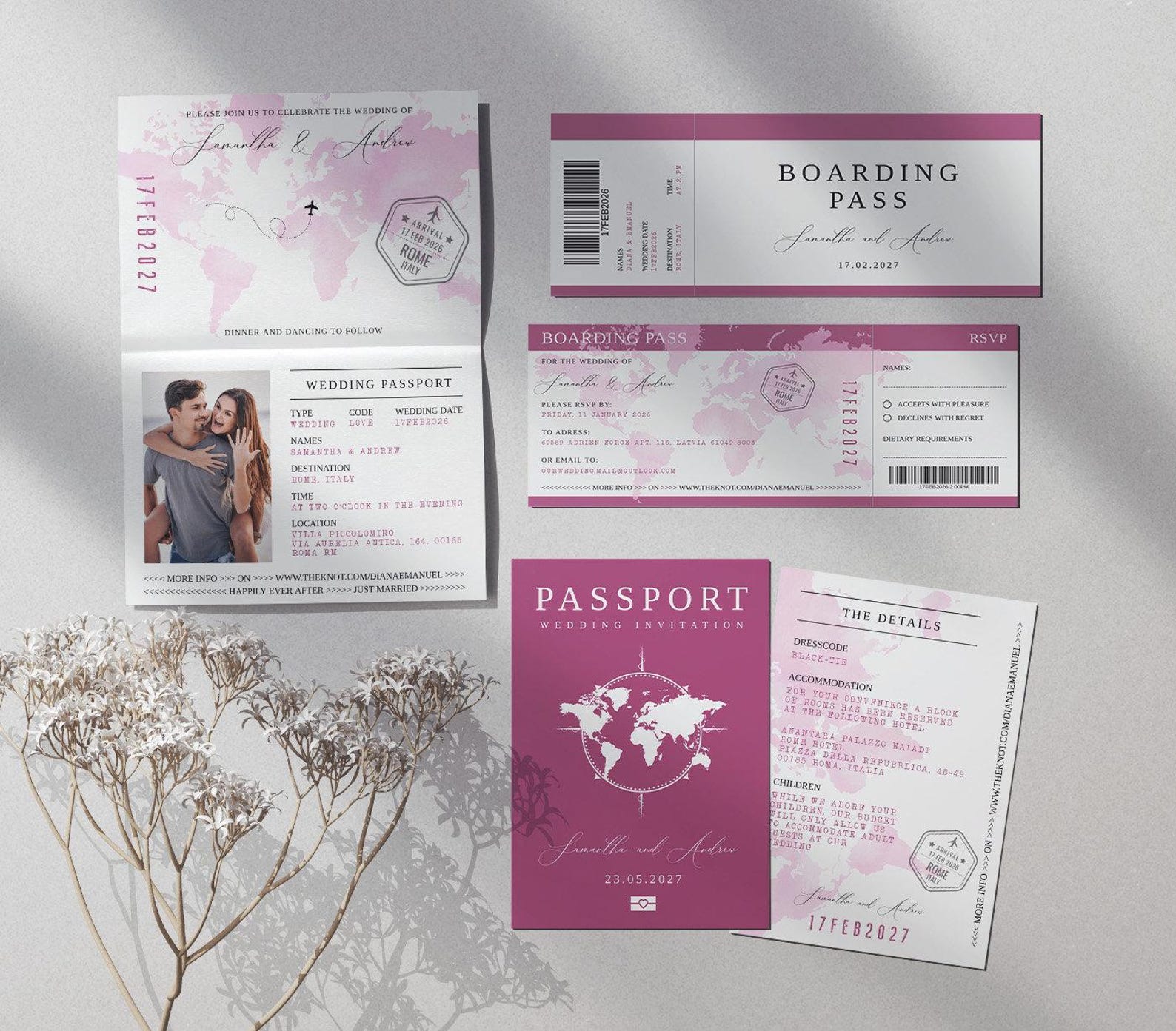 Magenta Passport Invitation Wedding Suite Template Printable ...