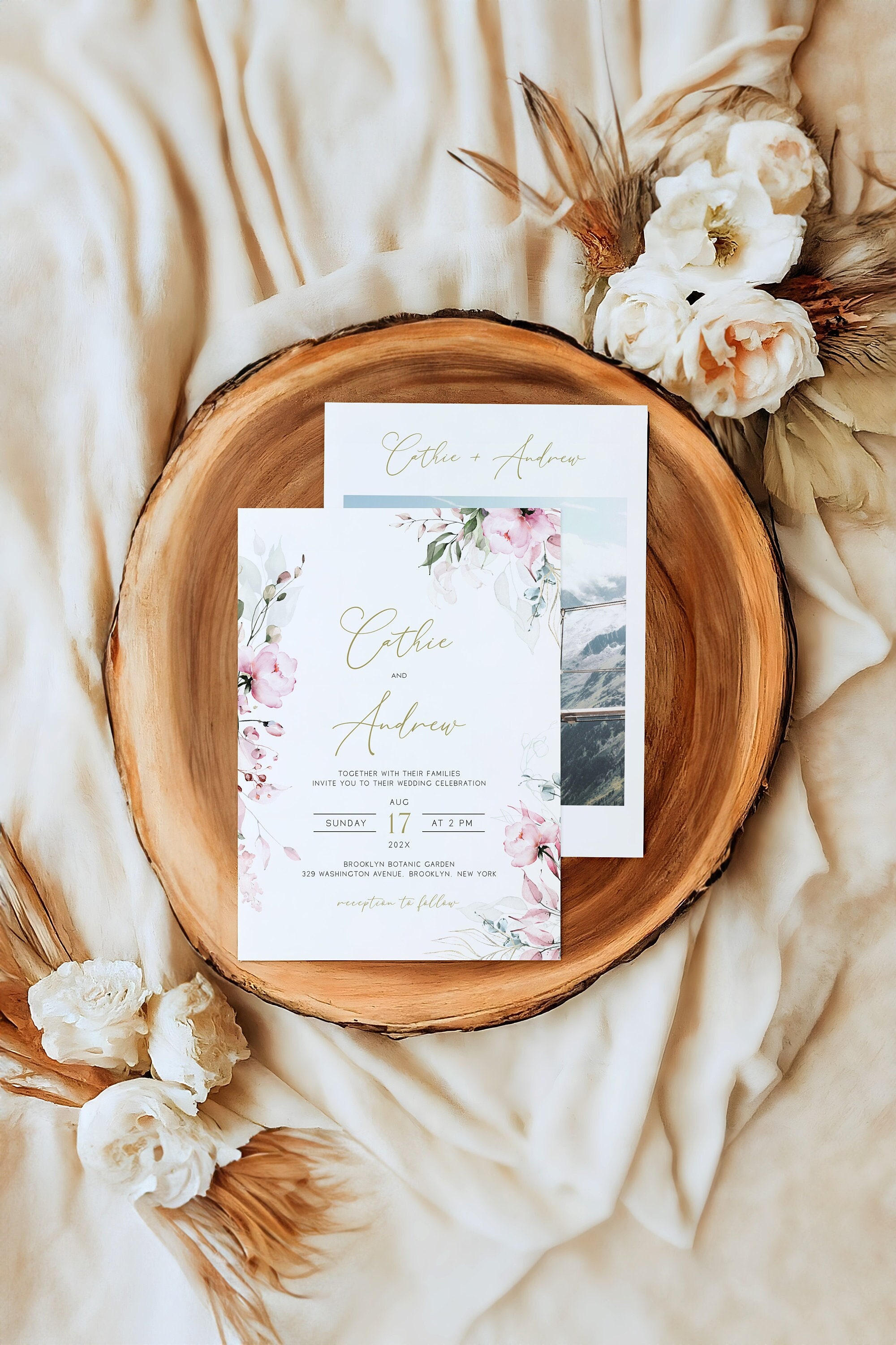 Blush Wedding Invitation Template Greenery Wedding Invite Pink Blush ...