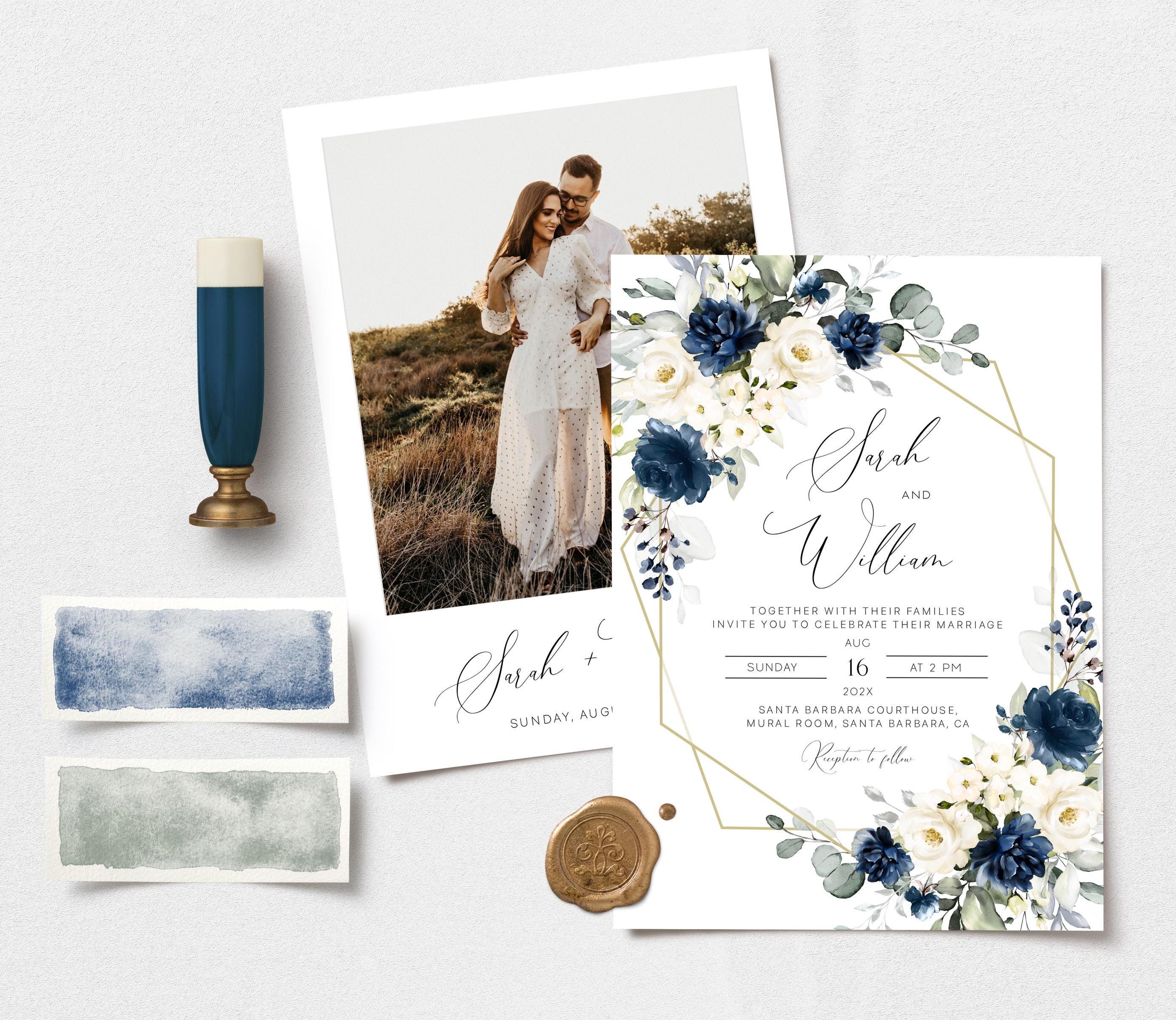 Wedding Invitation Suite Template Blue Navy Wedding Invite With Photo ...