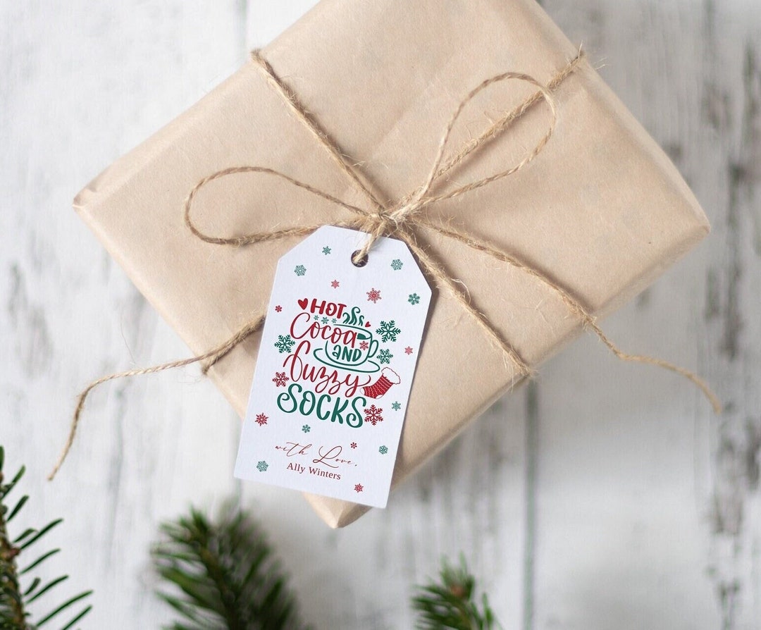 Fuzzy Socks Christmas Tag Template, Hot Cocoa and Fuzzy Socks Tag ...