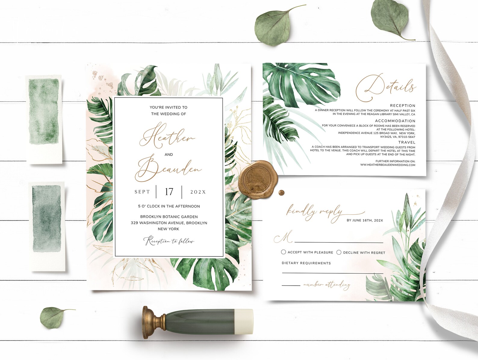 Monstera Wedding Invitation Suite: Tropical Destination Wedding ...