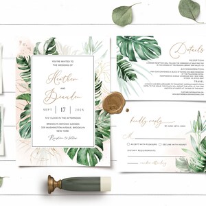 Monstera Wedding Invitation Suite: Tropical Destination Wedding ...