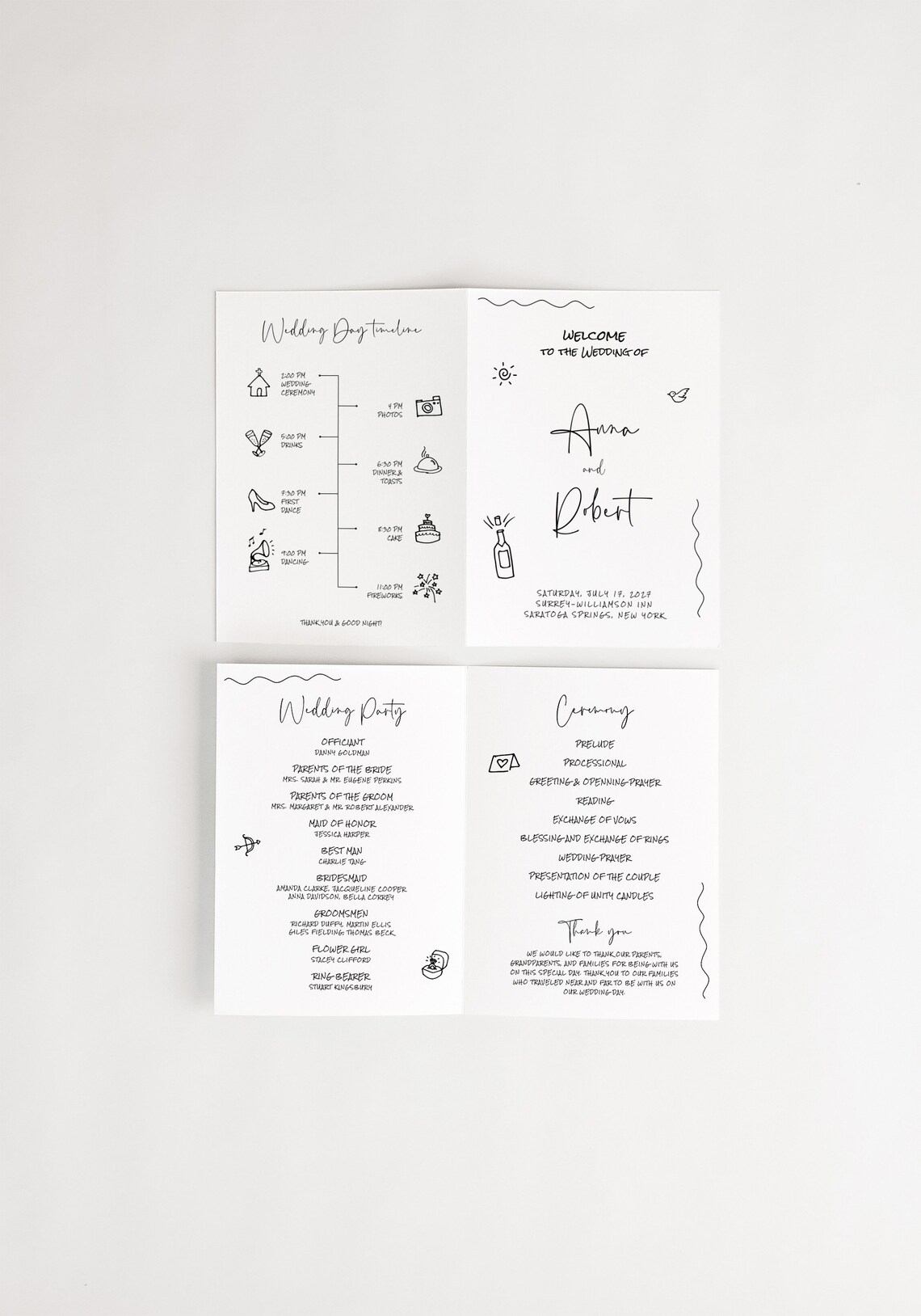 Bifold Wedding Program Template Scribble Wedding Program Scribble Wedding Timeline Template ...