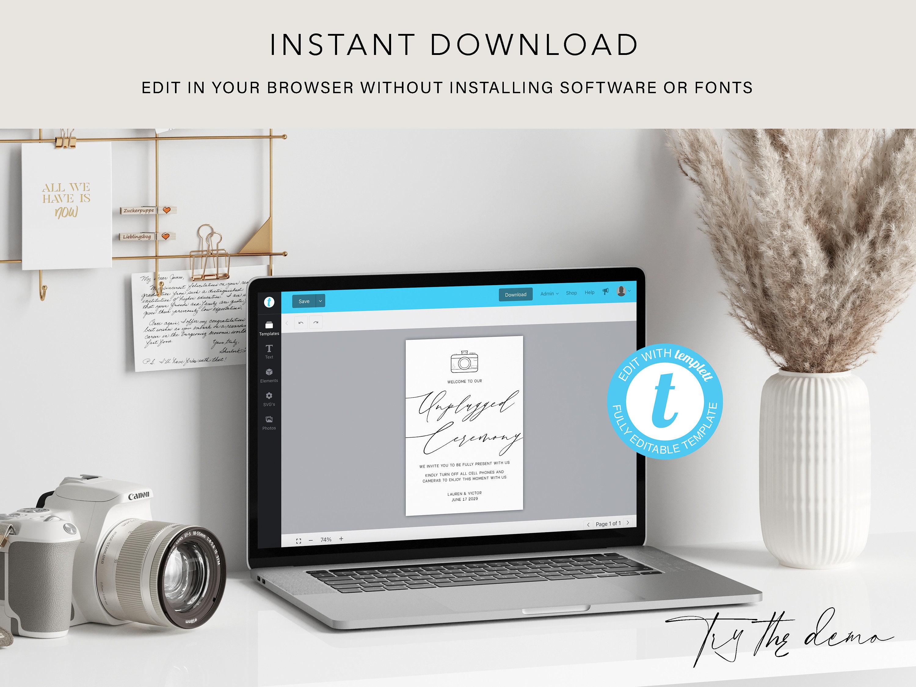 Unplugged Ceremony Sign Template: Minimalist Wedding Printable (digital ...