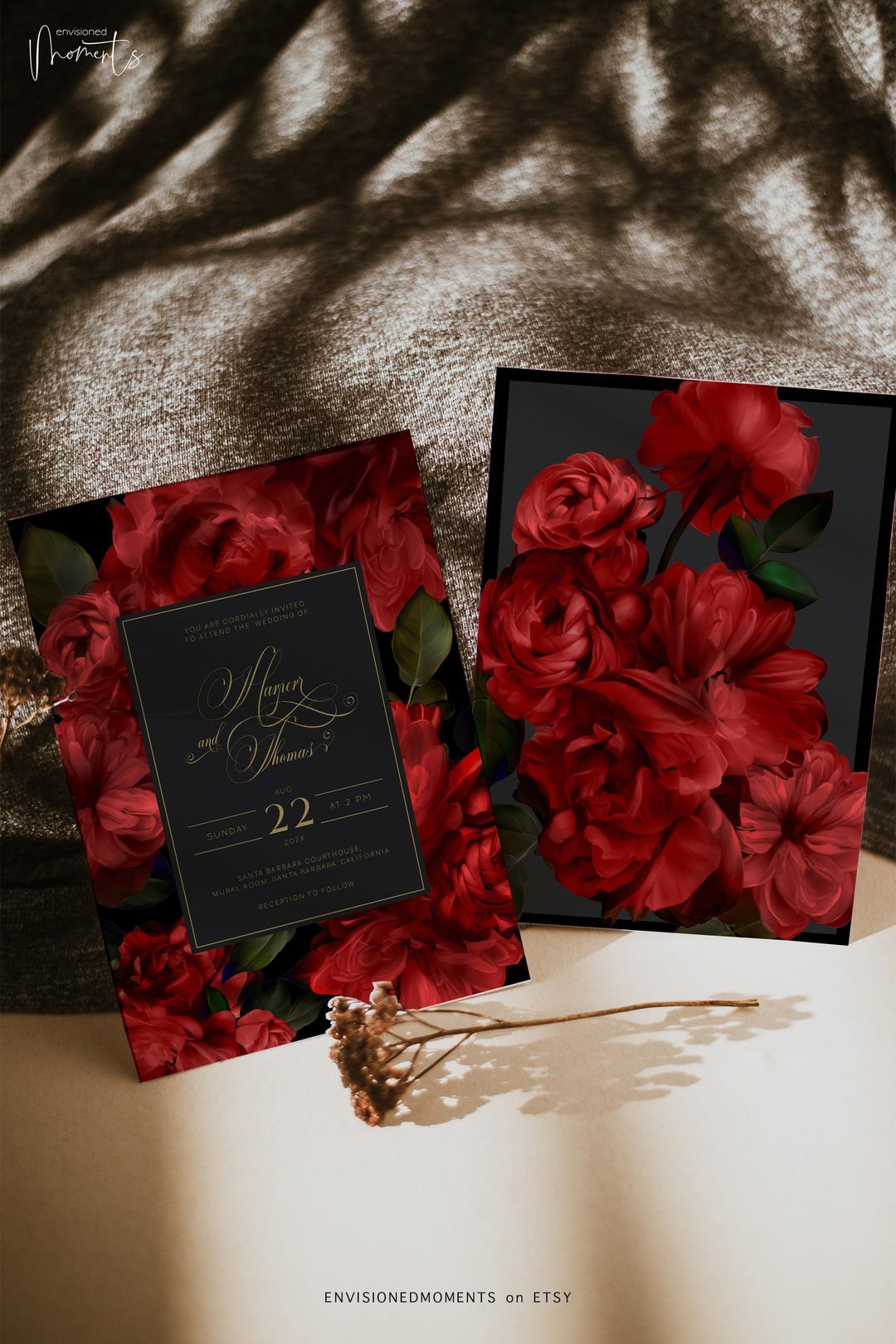 Red Moody Wedding Invitation Template: Black CRIMSON ROMANCE Collection ...