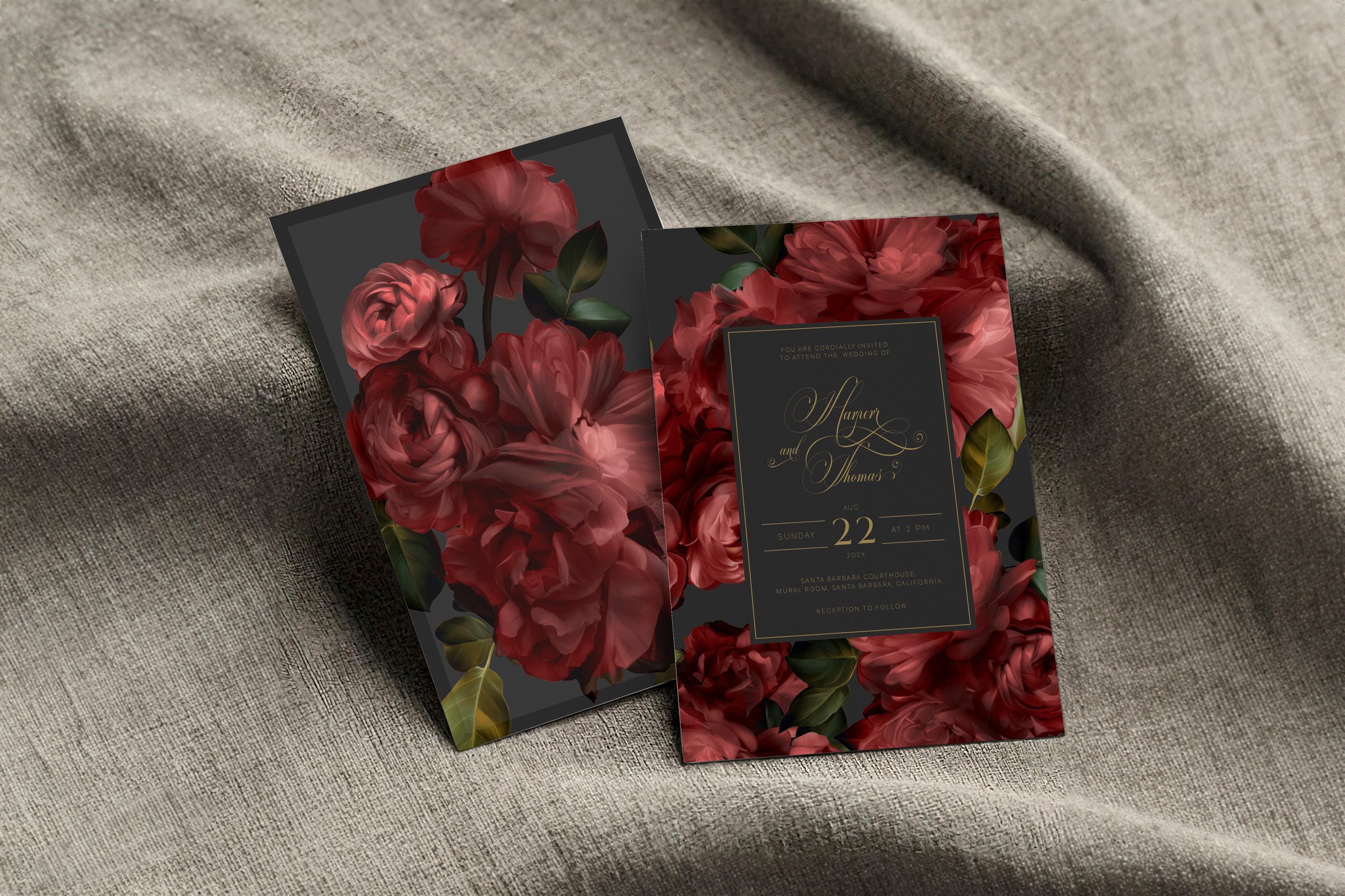 Red Moody Wedding Invitation Template: OPULENT ROMANCE Collection ...