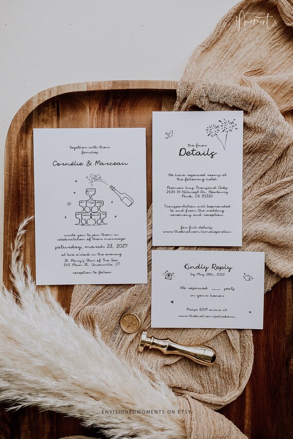 Scribble Wedding Invitation Template Premium Vector | Modern Simple