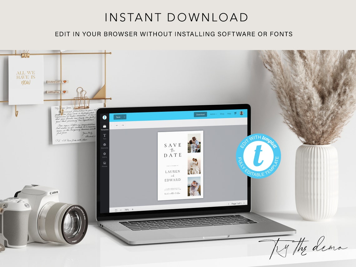 Save the Date Wedding Card With Photo Qr Code Template Save the Date ...