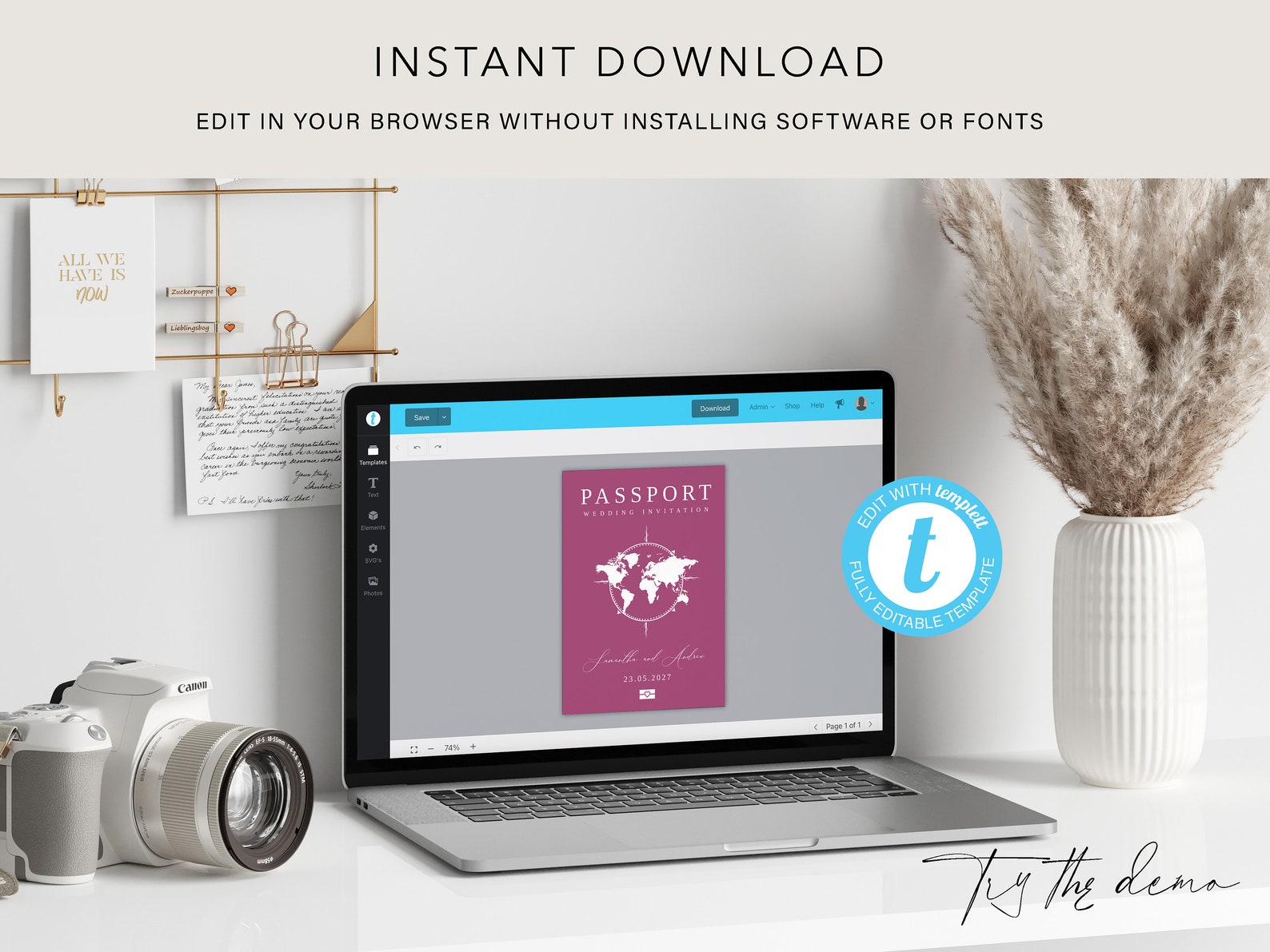 Magenta Passport Invitation Wedding Suite Template Printable ...