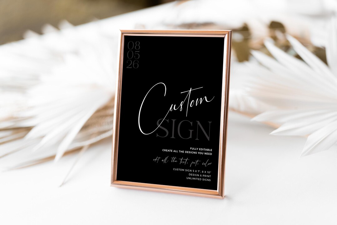 Black Wedding Custom Table Sign Template, Black Wedding Table Card ...