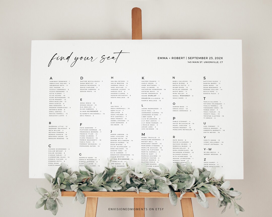 Alphabet Seating Chart Template, Editable Wedding Seating Chart ...