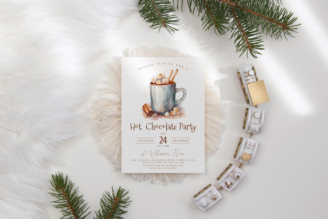 Hot Chocolate Christmas Party Invitation, Festive Winter Design ...