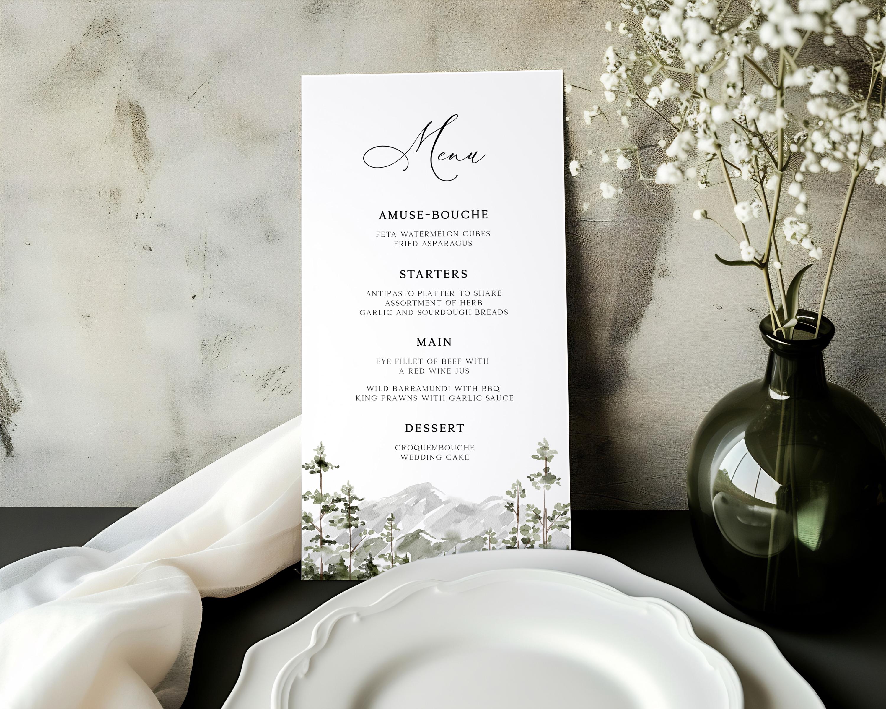 Forest Wedding Menu Template, Woodland Animals Doe Wedding Menu Forest ...