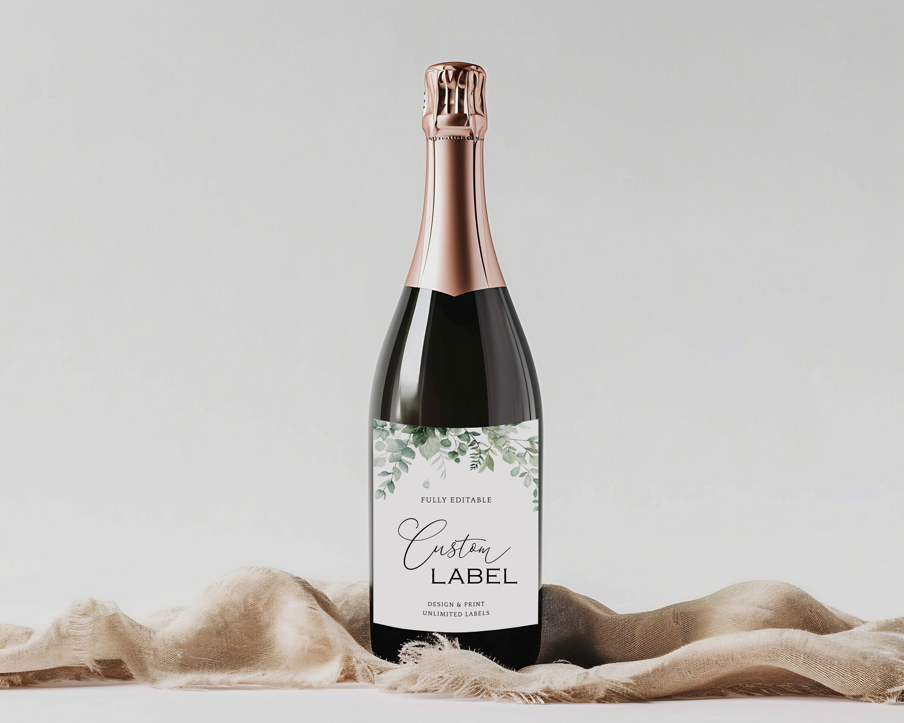 Greenery Wine Label Template Wedding Favor Champagne Custom Label ...