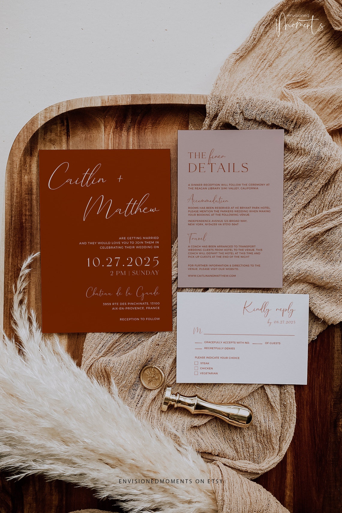 Terracotta Wedding Invitation Suite, Minimalist Wedding Invitation ...