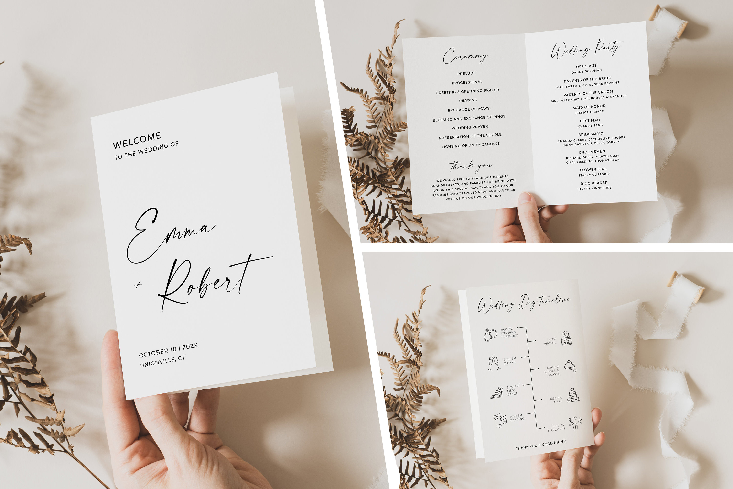 Minimalist Bifold Wedding Program Template With Icons (editable) - Etsy