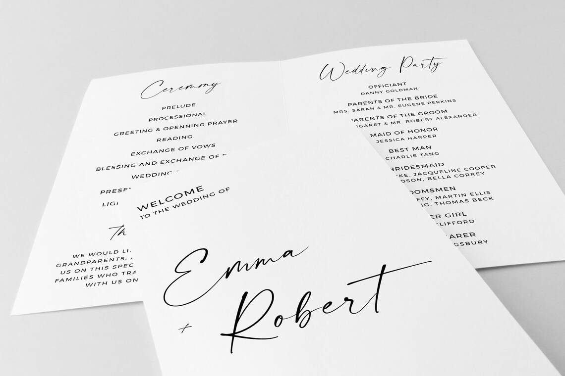 Minimalist Bifold Wedding Program Template With Icons (editable) - Etsy