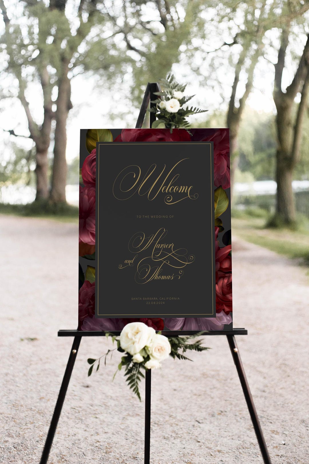 Moody Wedding Welcome Sign Template: DUSKY ROMANCE Floral Collection ...