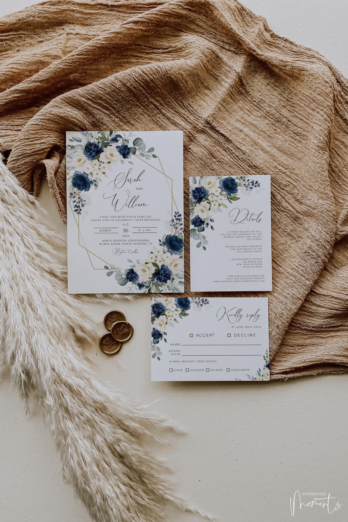 Wedding Invitation Suite Template Blue Navy Wedding Invite With Photo ...