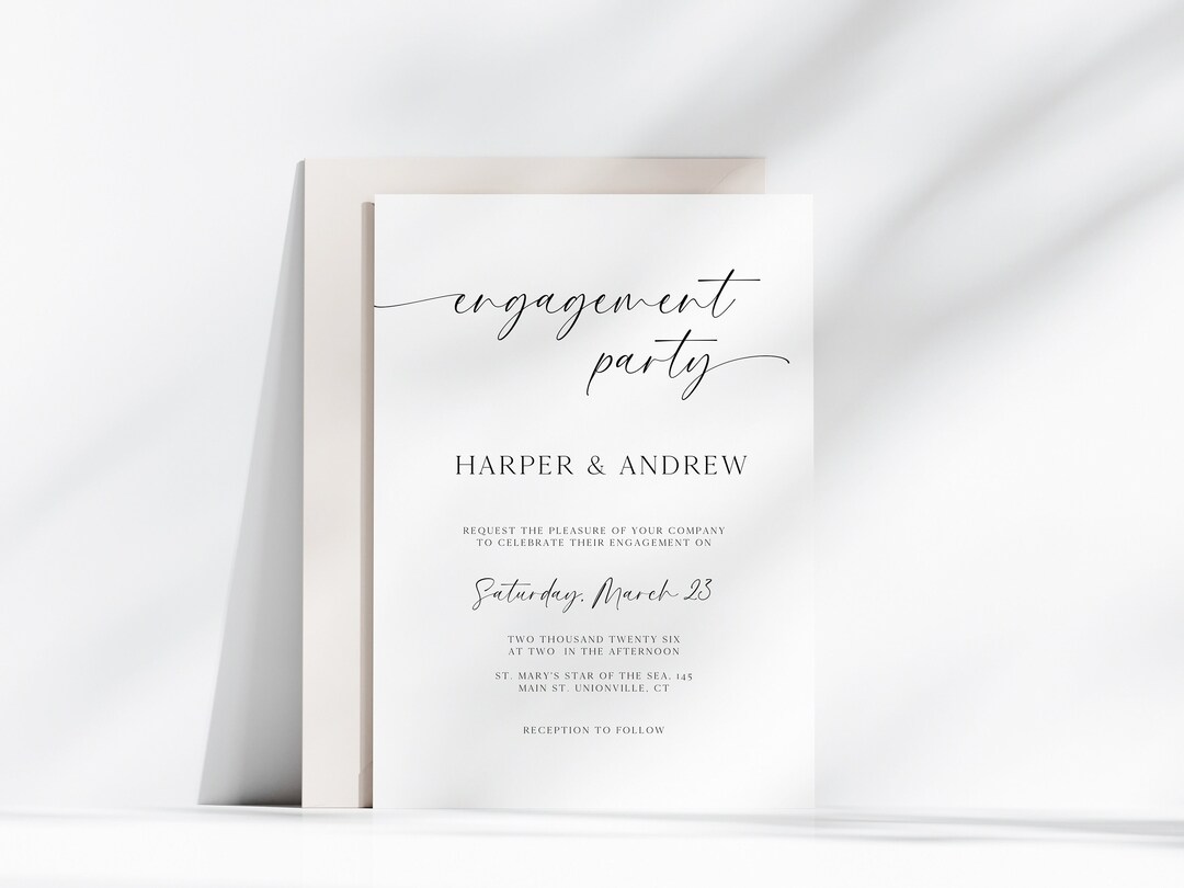 Minimalist Engagement Party Invitation Template: Cursive Font (digital ...