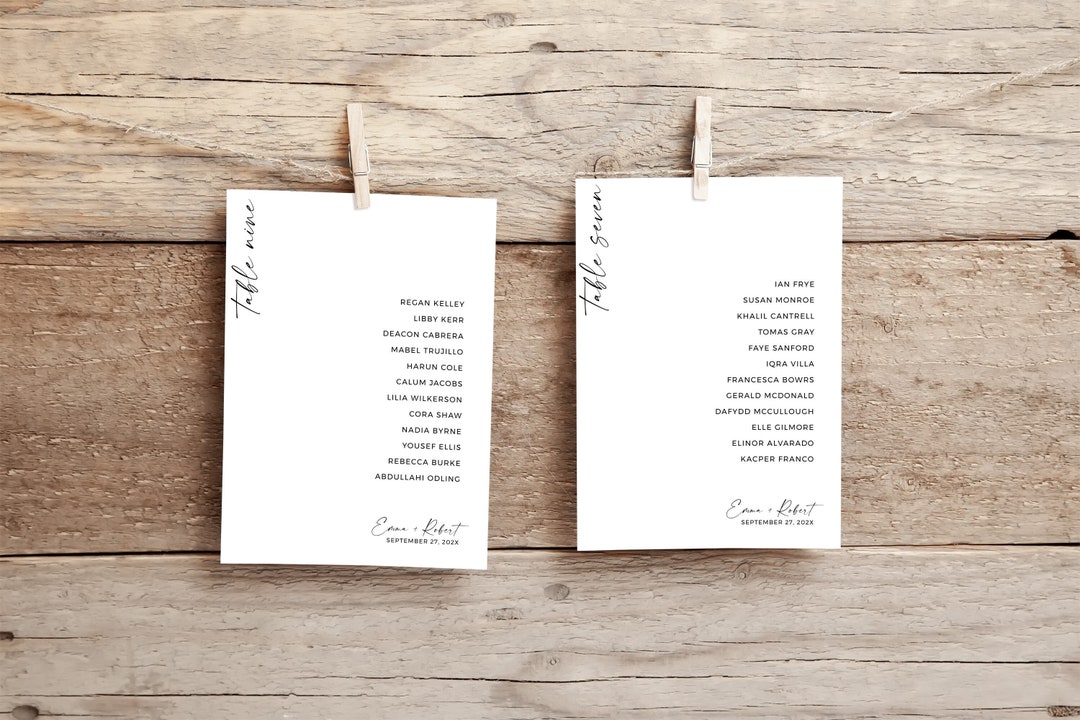 Wedding Number Card Seating Chart Template Minimal Wedding Invite ...