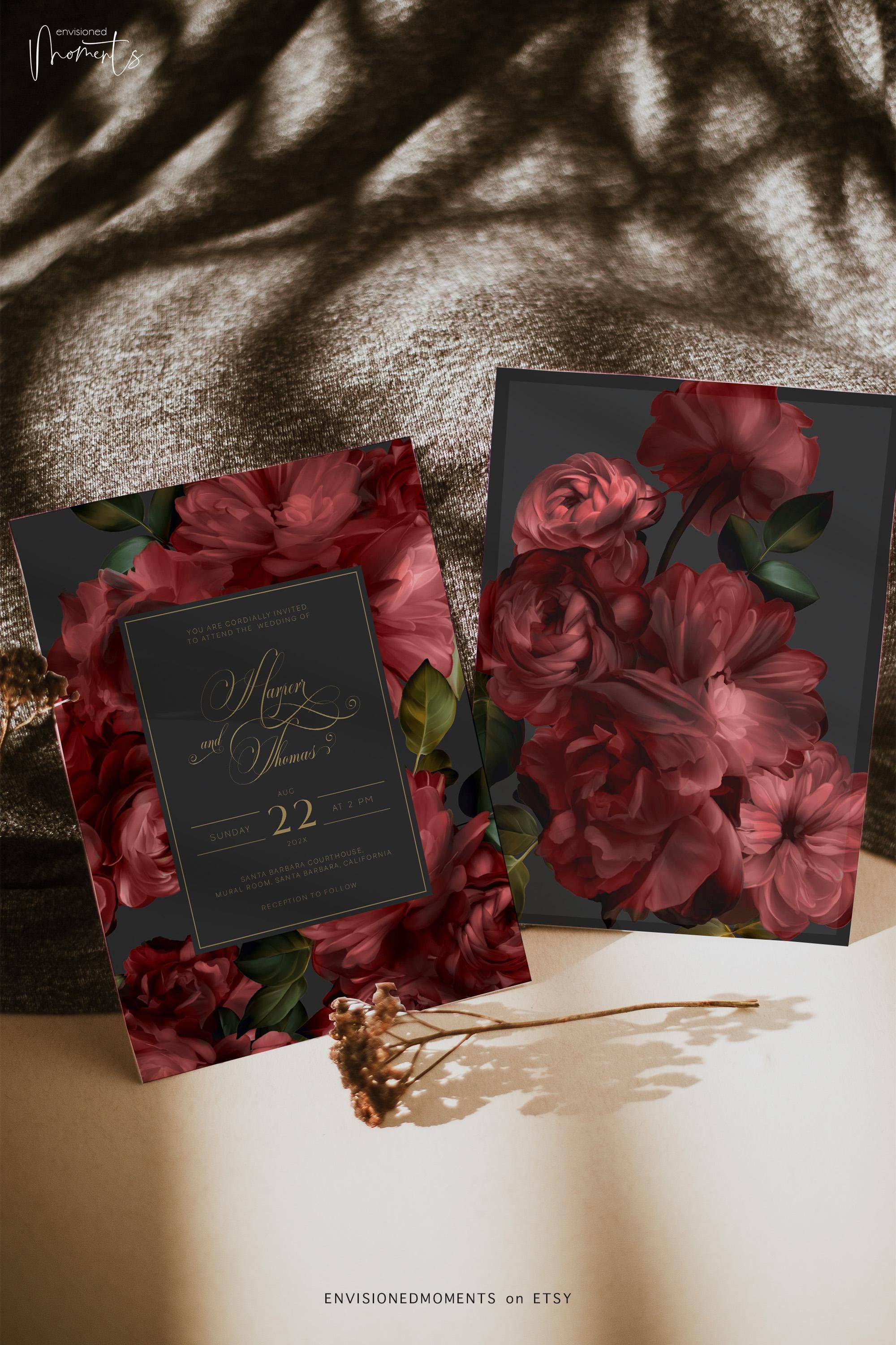 Red Moody Wedding Invitation Template: OPULENT ROMANCE Collection ...