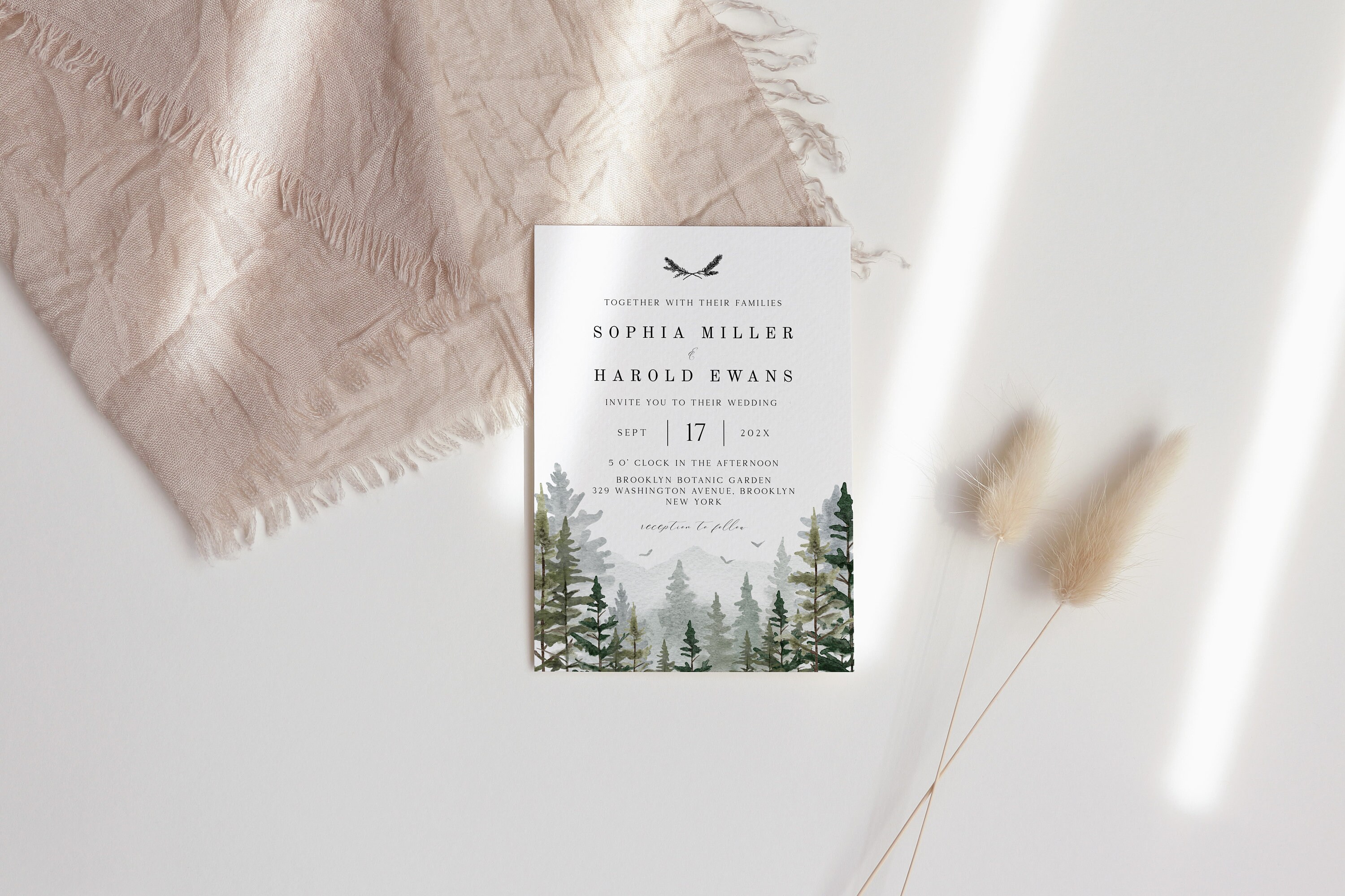 Forest Wedding Invitation Template, Modern Wedding Invite, Printable ...