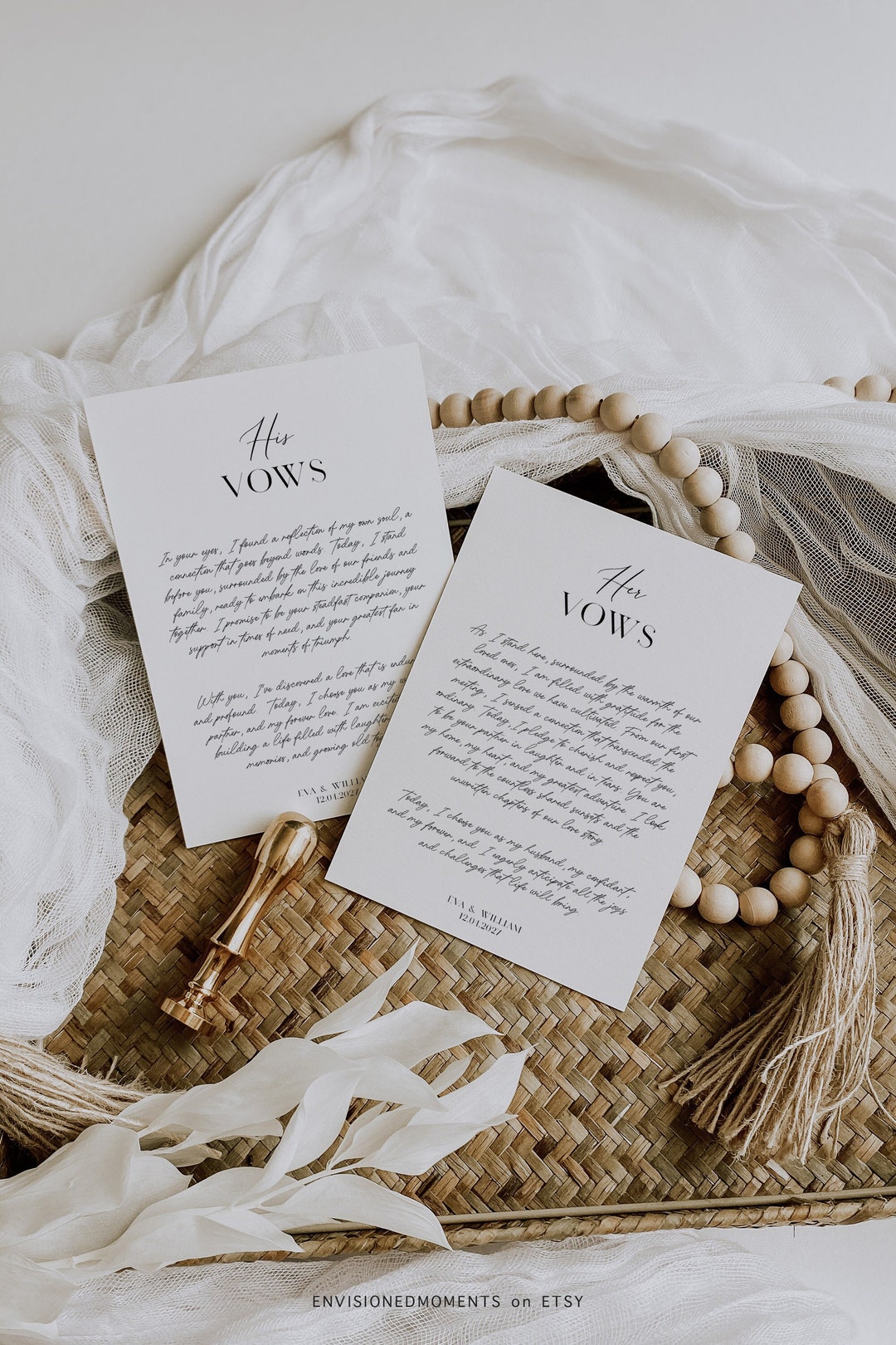 Minimalist Wedding Vows Card Template: His & Hers Printable (digital ...