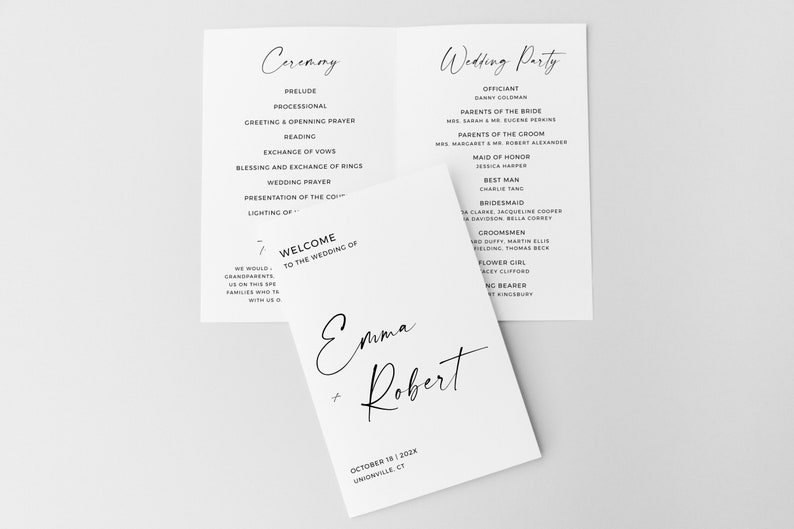 Minimalist Bifold Wedding Program Template With Icons (editable) - Etsy